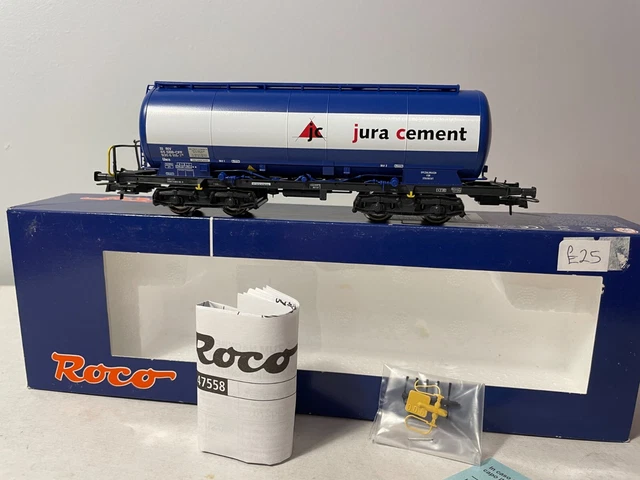 ROCO HO 47558 SBB CFF LWB bogie cement tanker wagon "Jura Cement" blue ...