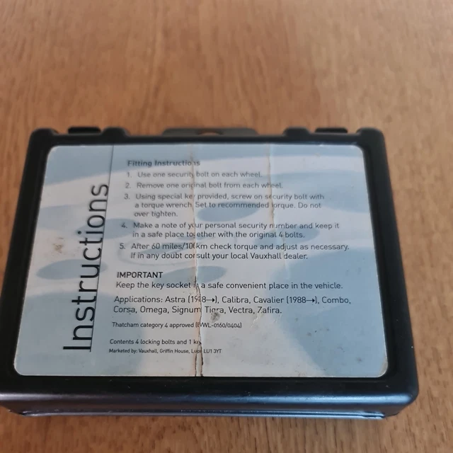 VAUXHALL LOCKING WHEEL But Key And Bolts Locking Wheel Nut Set 93173882 ...