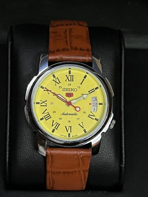 SEIKO 5 AUTOMATIC Vintage Watch cal-7009 17jewel Yellow Face Man's ...