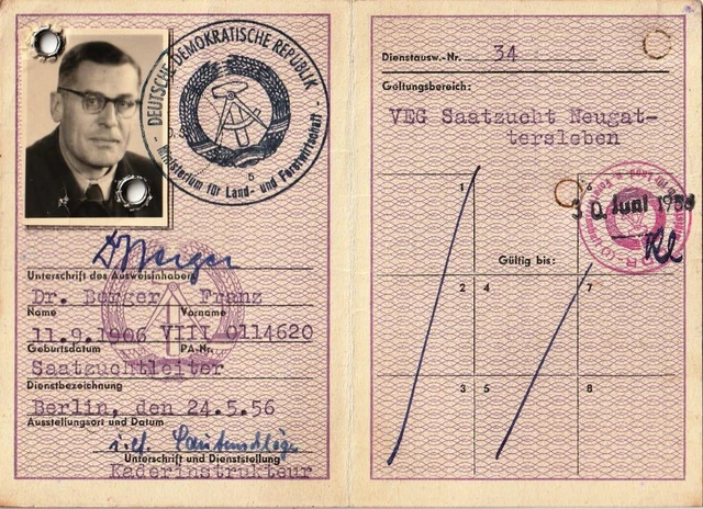 DDR-DIENSTAUSWEIS MINIST. LAND- und Forstwirtschaft 1956 EUR 4,68 ...