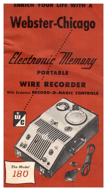 1940S ELECTRONIC MEMORY Portable Wire Recorder Model 180 vintage ...