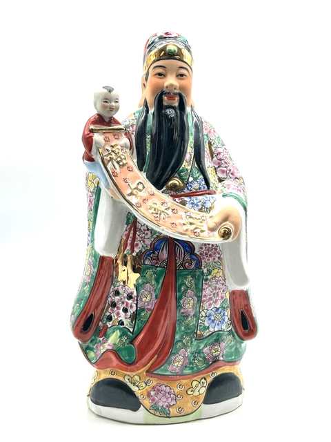 CHINESE FU GOD Statue of Fortune Happiness Fuxing Figurine w/ Child ...