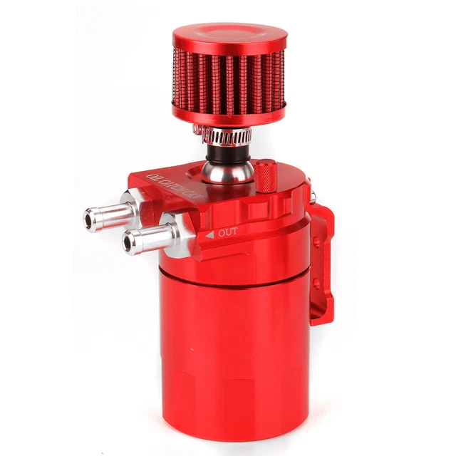 RED OIL CATCH Can Kit Breather Baffled Reservoir Tank 300ML Aluminum ...