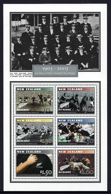 2003 NEW ZEALAND ACS# 1879 NZ Test Rugby 100 Years mini sheet Mint MUH ...