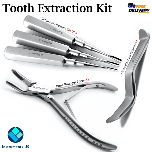 BASIC TOOTH EXTRACTION Kit Coupland Dental Extracting Elevators Rongeur ...