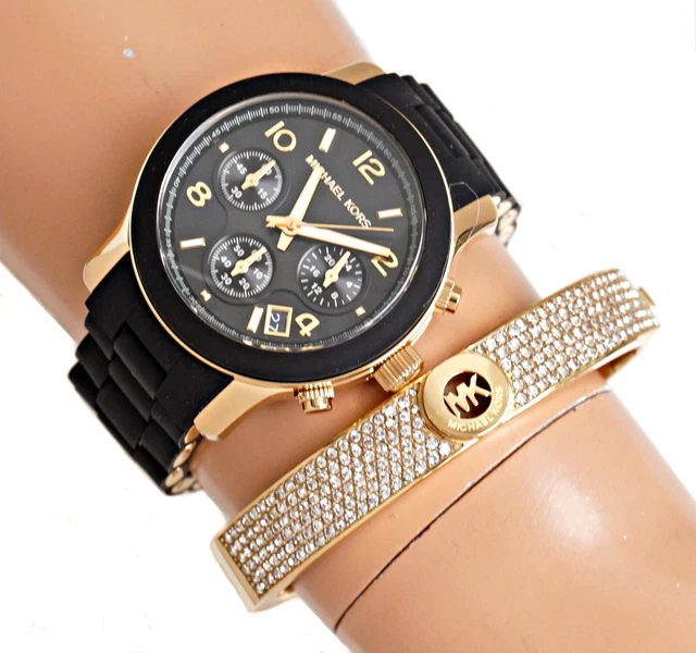 MICHAEL KORS UHR Damenuhr Armbanduhr MK7385 Runway IP Gold Chronograph ...