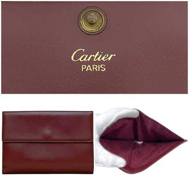 CARTIER TRI-FOLD WALLET ec-24342 Bordeaux Must Leather Wine Red Men's ...