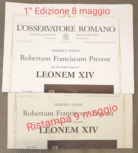OSSERVATORE ROMANO ED. Straordinaria 8 Maggio 2025 Elezione Papa Leone XIV EUR 50,00 - PicClick IT