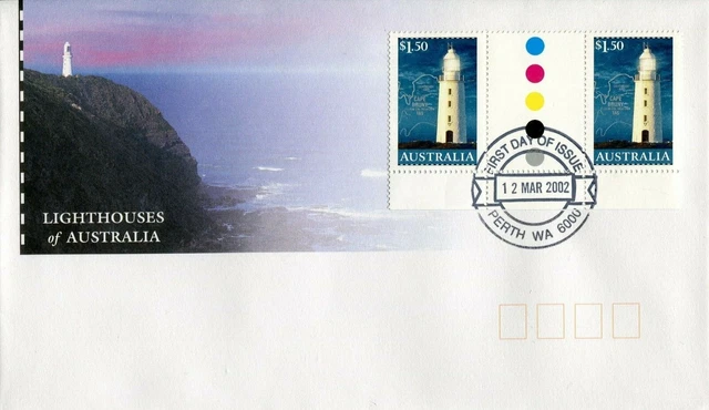2002 LIGHTHOUSES OF Australia ($1.50 Gutter Pair #C) FDC - Perth WA ...