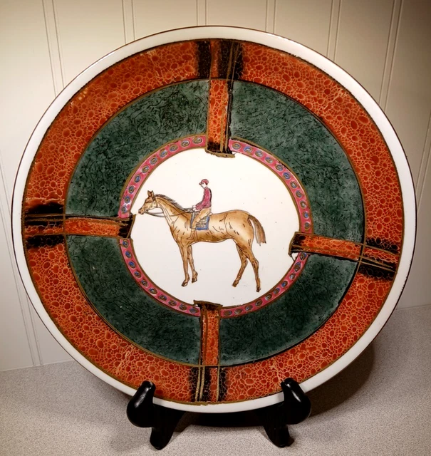 TEXTURED HORSE RACING Chinese Plate (not for food use) Stand not ...