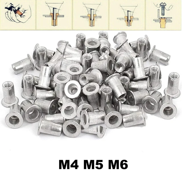 RIVNUTS STAINLESS STEEL Knurled Head Threaded Rivet Nuts Blind Nutsert ...