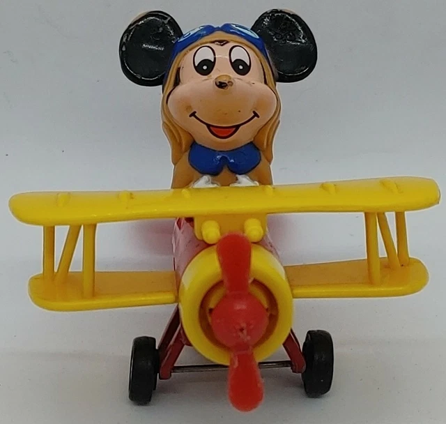 VINTAGE WALT DISNEY Mickey Mouse Diecast Toy Biplane Airplane Pilot Car ...