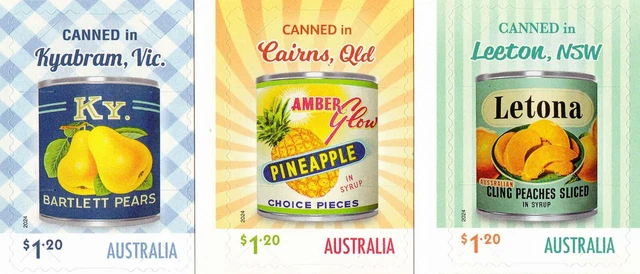 AUSTRALIAN STAMPS - 2024 $1.20 x 3 Nostalgic Tinned Fruit Labels P&S ...