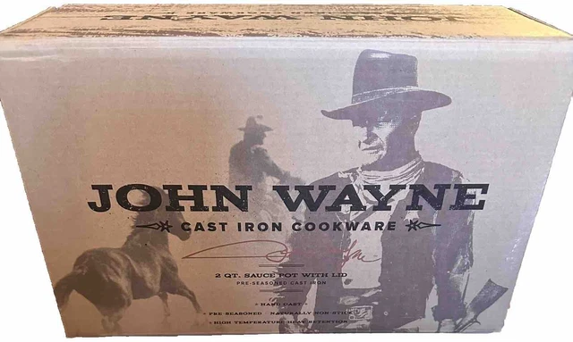 NEW JOHN WAYNE Cast Iron Cookware 2 Qt. Sauce Pot Pre-seasoned With Lid ...