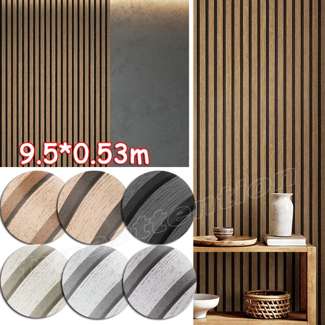 MODERN.WOODEN SLAT PANELLING Wallpaper 3D Wood Panel Faux Stripes ...