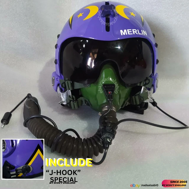 MERLIN PILOTENHELM - HGU33 + 1 Stück SAUERSTOFFMASKE (REPRO) MARINE ...