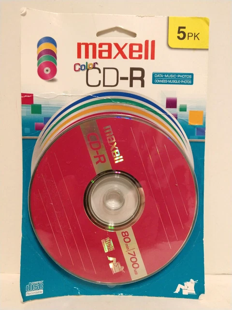 5 PACK MAXELL Color CD-R Data - Music Photos - 80mins 700mb - Sealed ...