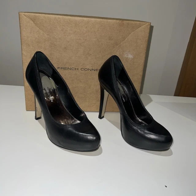 FRENCH CONNECTION PLATFORM Heels Black Leather Uk 4 Eu 37 £8.00 ...