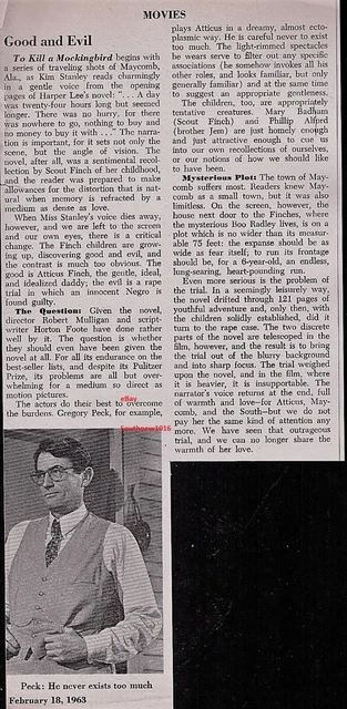 1963 &TO KILL A Mockingbird" Classic Movie Review Vintage Photo Article ...
