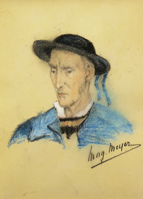 PORTRAIT DE BRETON signé MEYER .Pastel original .BRETAGNE FINISTERE ...