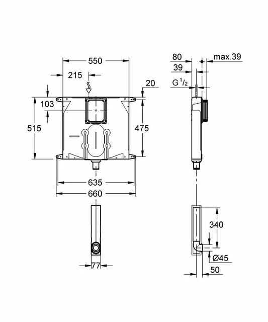 GROHE CASSETTA INCASSO Scarico Wc 38863000 Av1 80 Mm Con Canotto Per ...