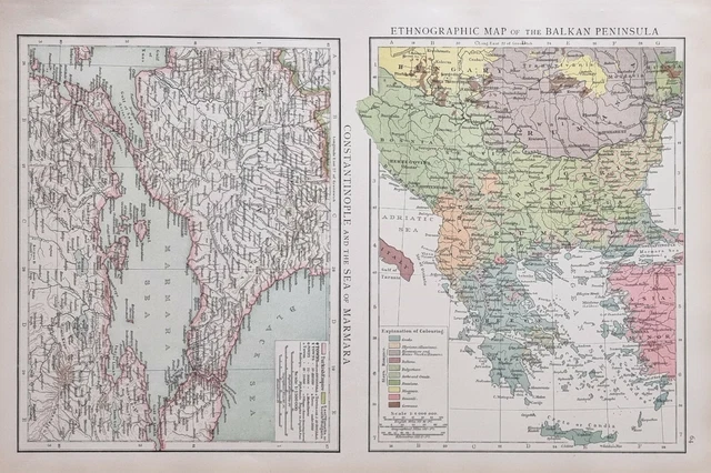 1895 ANCIEN CARTE Ethnographique des Balkans Péninsule Constantinople ...