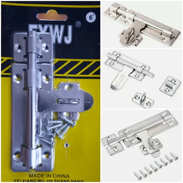 6& INCH DOOR Lock Barrel Bolt Latch Slide Clasp With Screws Garage Shed ...