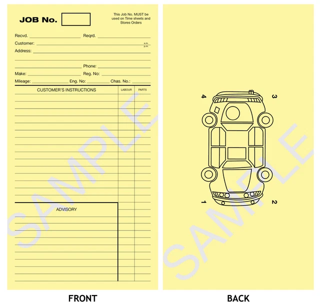 GARAGE WORKSHOP REPAIR JOB CARD - WORKS CARDS - JOB SHEET Pack of 50 ...