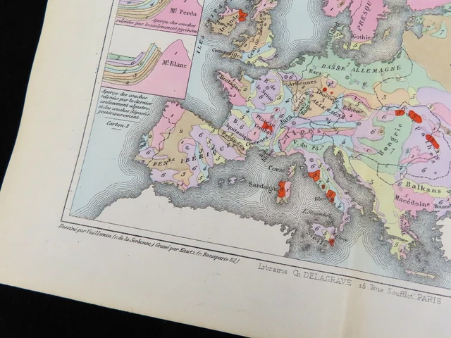 ANTIQUE MAP OF Europe Geology Geological Geography Old 19th Century ...