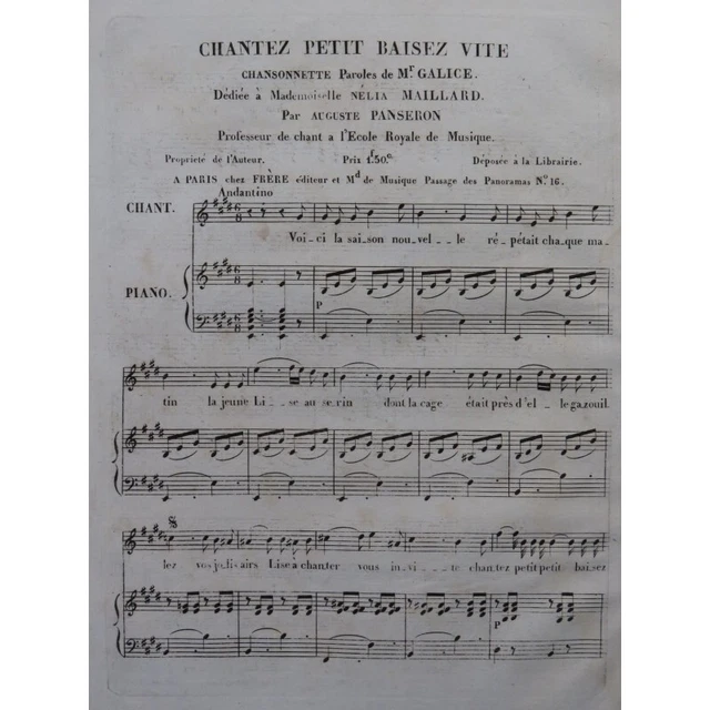 PANSERON AUGUSTE SING Small Kiss Vite Singer Piano ca1830 £71.57 ...