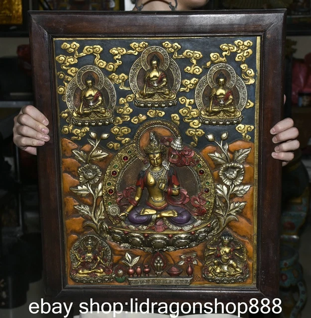 23.8 &VIEUX BOIS tibétain peinture bouddhique Shakyamuni mère Bouddha Thangka EUR 838,80 ...