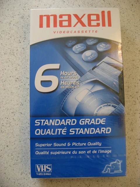 NOS MAXELL STANDARD Grade 6 Hour T-120 Blank VHS recordable Tape Video ...
