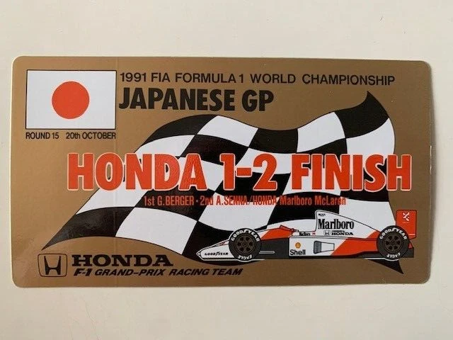 AYRTON SENNA 1991 Formula 1 F1 World Champion Honda Win Sticker Japan ...
