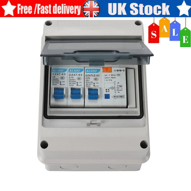 5 WAY GARAGE Caravan Campervan Consumer Unit Enclosure 25A 30mA RCD MCB ...
