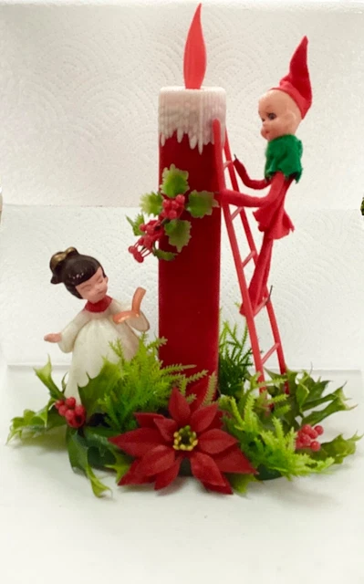 VINTAGE HONG KONG Elf Climbing Ladder leaning against Candle and Girl ...