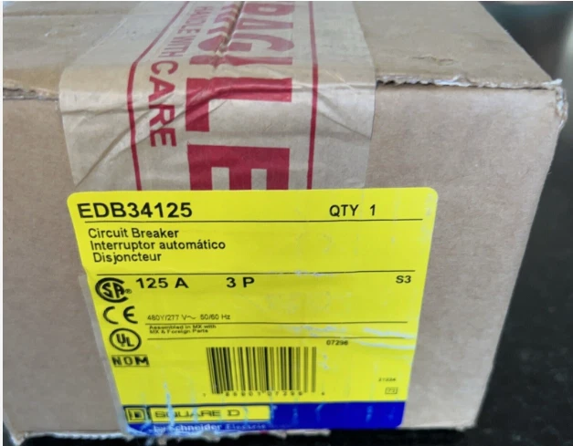 SQUARE D EDB34125 125 Amp 3 Pole Circuit Breaker NEW QTY available 480Y ... SQUARE D EDB34125 125 Amp 3 Pole Circuit Breaker NEW QTY available 480Y ...