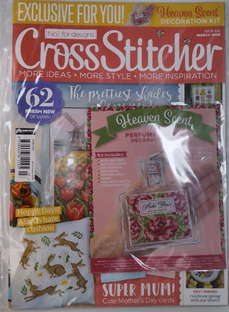 CROSS STITCHER MAGAZINE Mar 2026 Seed packet Sampler, Bug Hotel, Mum ...