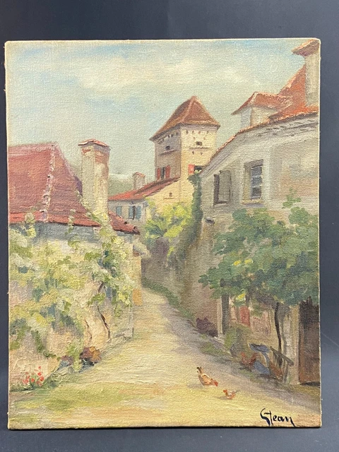 TABLEAU HUILE SUR toile signée S. Jean 1920 vue du village de Saint-Sozy (Lot) EUR 49,00 ...