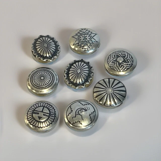 VINTAGE SOUTHWEST STERLING Silver Button Covers 8 Piece $48.99 - PicClick