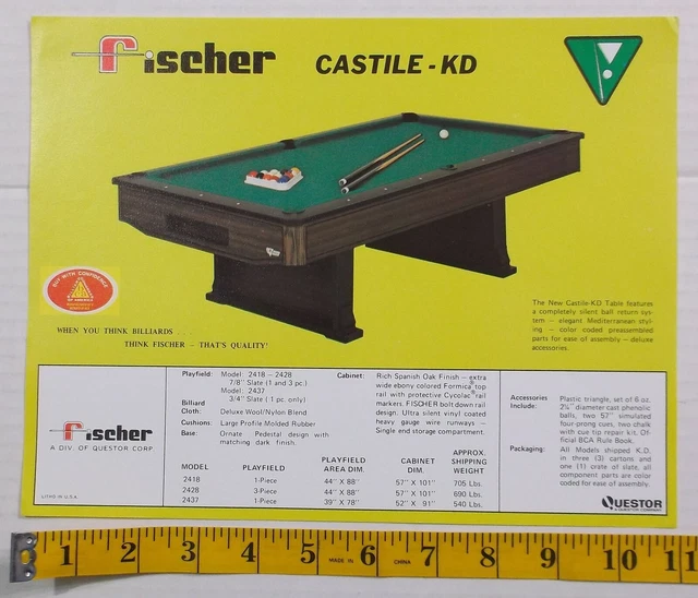 1960'S-70'S FISCHER BILLIARD TABLE AD FLYER ~ Castile-KD ~ Pool $3.24 ...