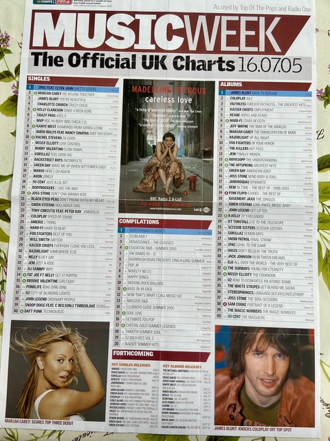 MUSIC WEEK CHART Poster 26” x 18” MADELEINE PEYROUX / MARIAH CAREY ...