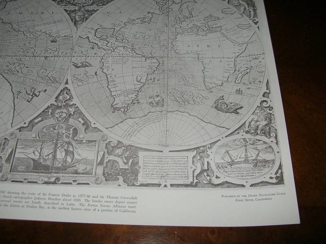 HONDIUS BROADSIDE MAP of the World - Drake 1577-1580 - 22"W X 17"H EUR ...