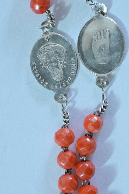 ANTIQUE FRENCH FIVE Wounds Rosary Faceted Opaline Glass & Silver Medals ...