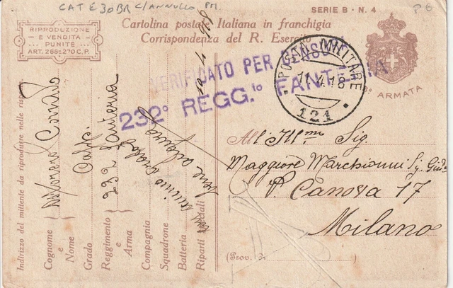 POSTA MILITARE 121- Illustratore "Mazzoni"- Verifica Censura "232°Regg ...