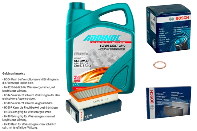 BOSCH INSPECTION SET 5L Addinol 0540 Super Léger 5W-40 pour Dacia EUR ...