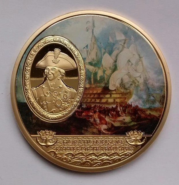 BATTLE OF TRAFALGAR Horatio Nelson HMS Victory Gold Plated Medal 54g ...