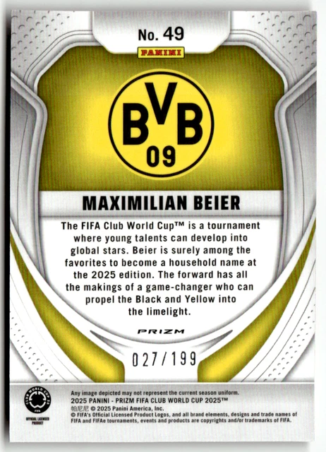 2025 PANINI PRIZM Club World Cup N º 49 Maximilian Beier Rookie Red 27/ ...