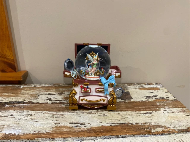 DISNEY TINKER BELL Hidden Treasure Chest Jewelry Box Musical Water Snow ...