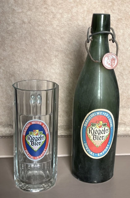 BRAUEREI MEYER & Söhne Riegeler Bier Bügelflasche und Glaskrug Riegel - Freiburg EUR 14,49 ...