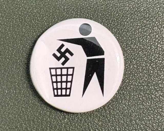 1960S VINTAGE RARE Anti Nazi Anti Fascist Trash Hate 1” White Button ...